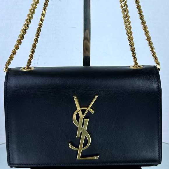 Yves Saint Laurent | Bags | Ysl Logo Black Leather Shouldercrossbody ...